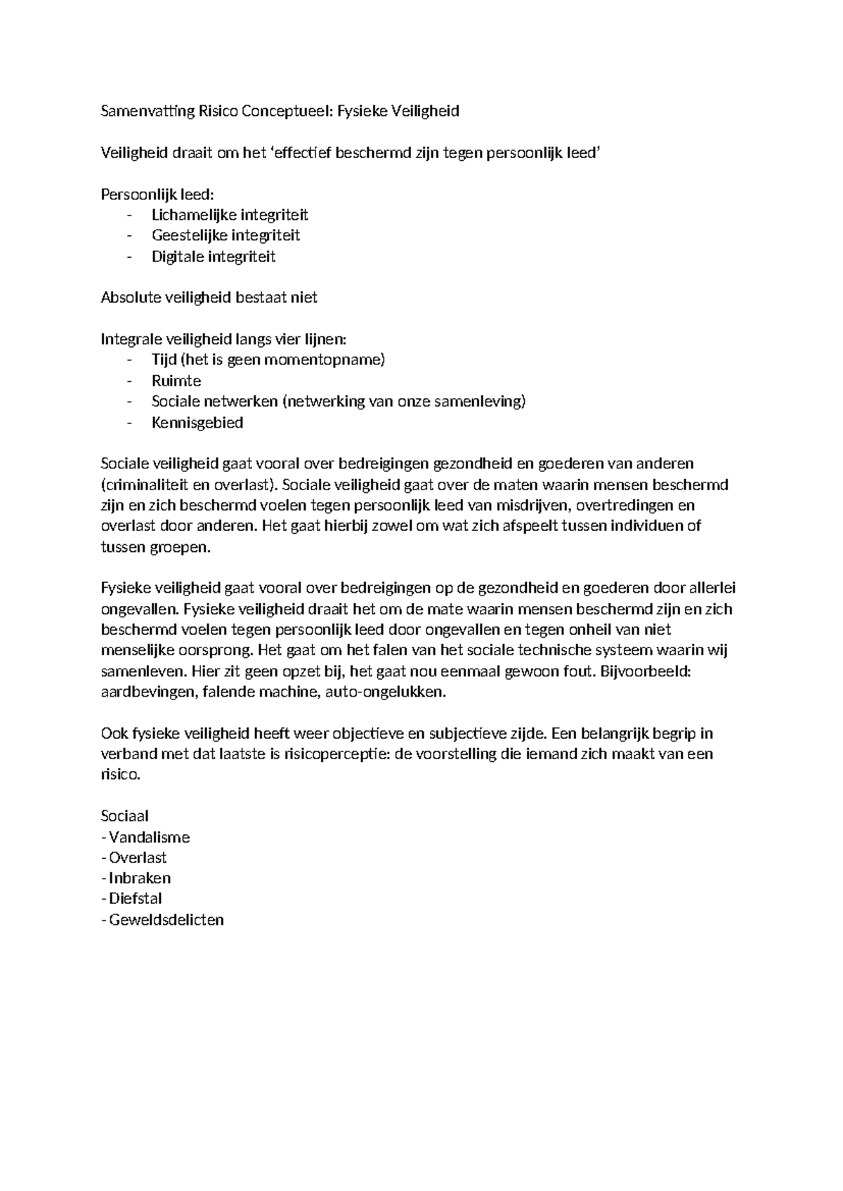 Samenvatting Risico Conceptueel: Fysieke Veiligheid en Beheer - Studeersnel