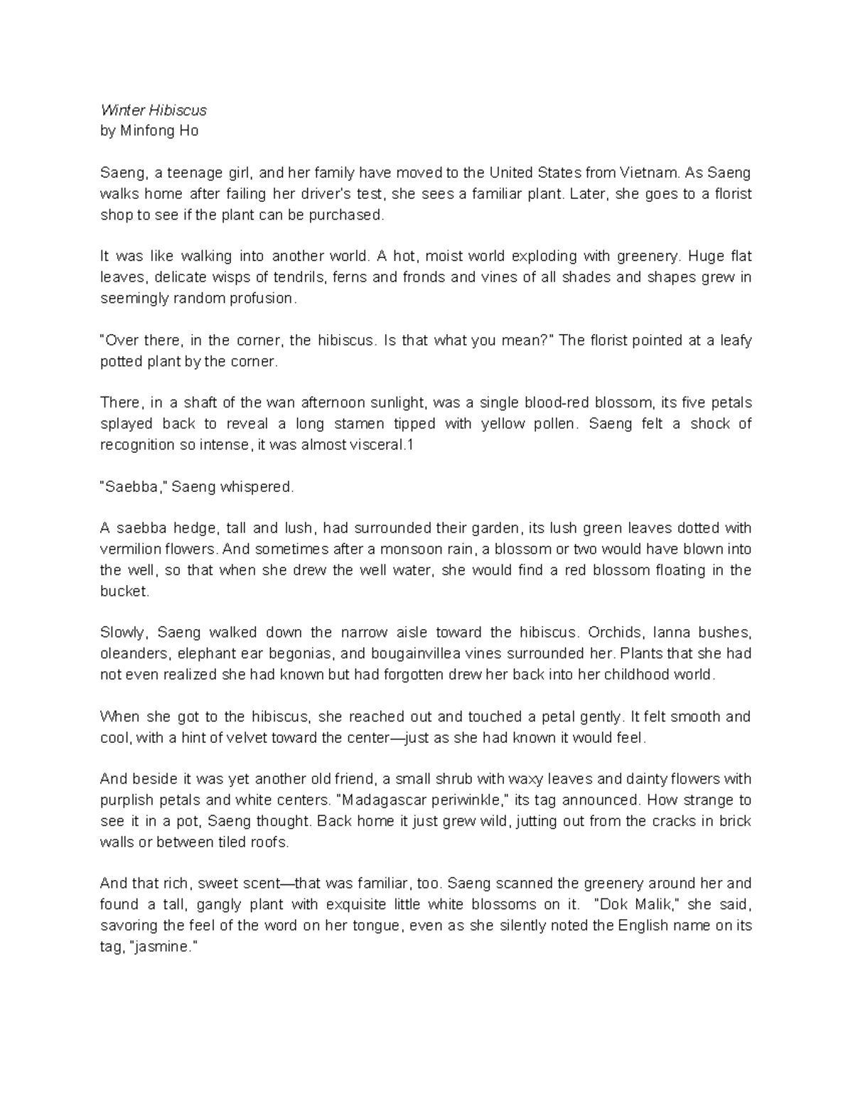 ENG 202 - Winter Hibiscus Story: A Journey of Nostalgia and Growth ...