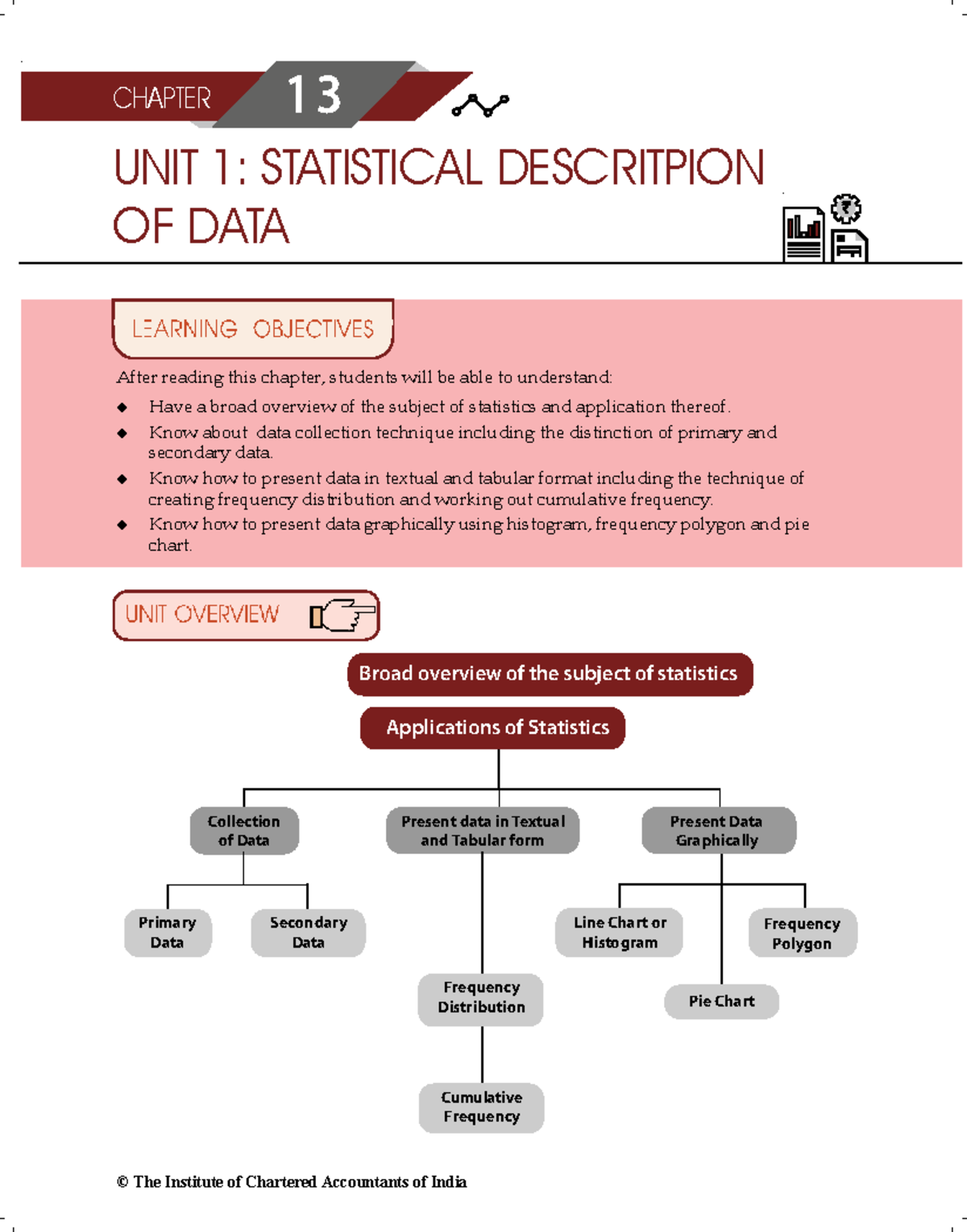 13 STATISTICS CHAPTER 1: STATISTICAL DESCRIPTION OF DATA - Studocu