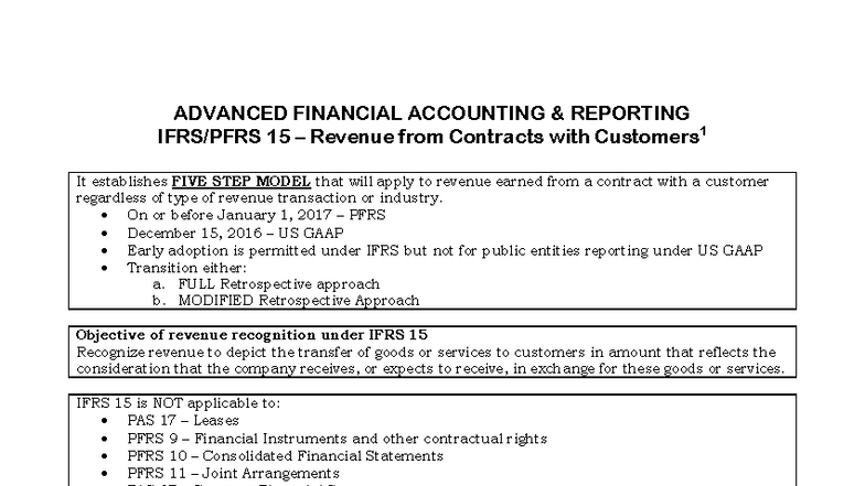 PFRS 15 Notes: Revenue Recognition & Five-Step Model Overview - Studocu