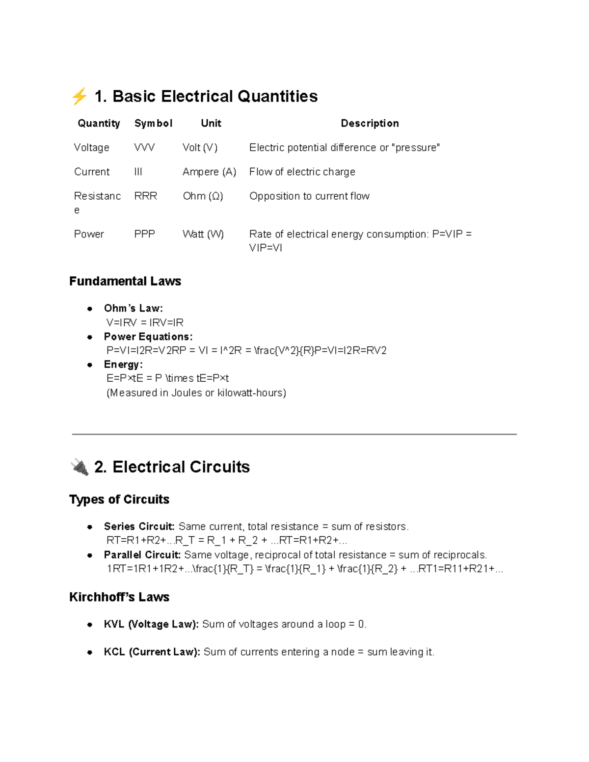 ⚡ 1 - ELEN: Basic Electrical Quantities & Safety Codes Overview - Studocu