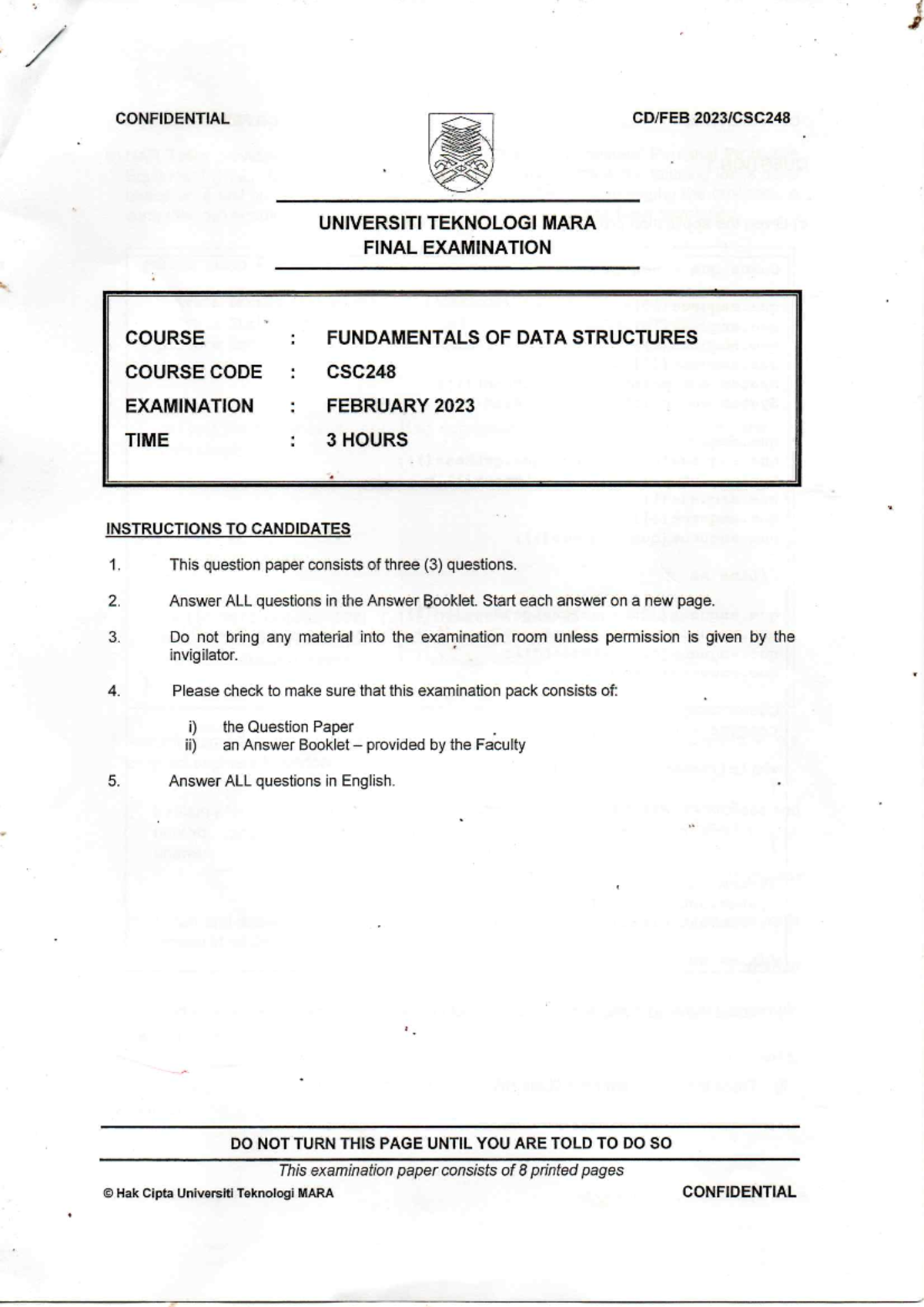 CSC248 Final Exam: Fundamentals of Data Structures - Feb 2023 - Studocu