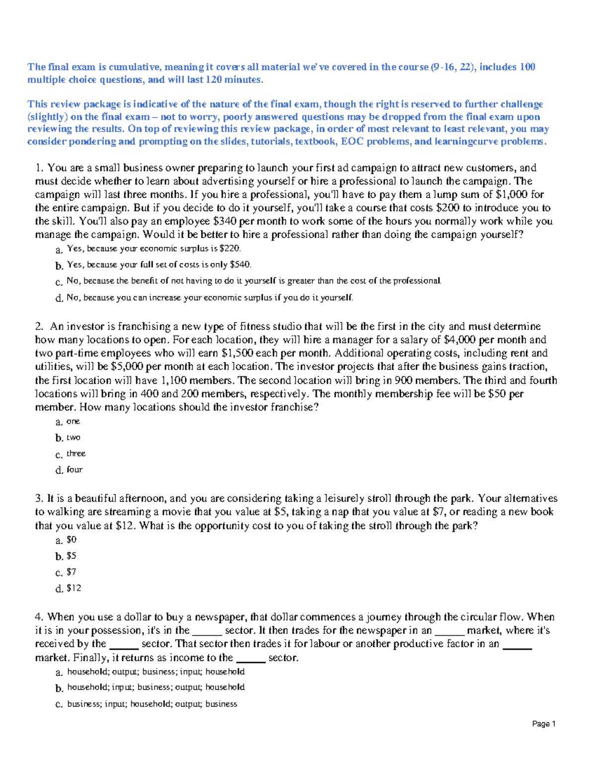 Final Exam Review Package for Course 22: Comprehensive Guide - Studocu
