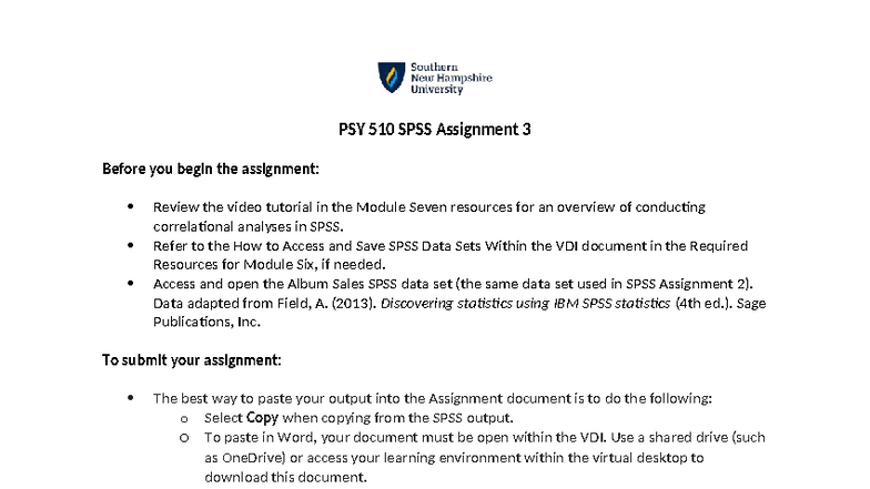 PSY 510 SPSS Assignment 3: Correlational Analysis of Album Sales - Studocu