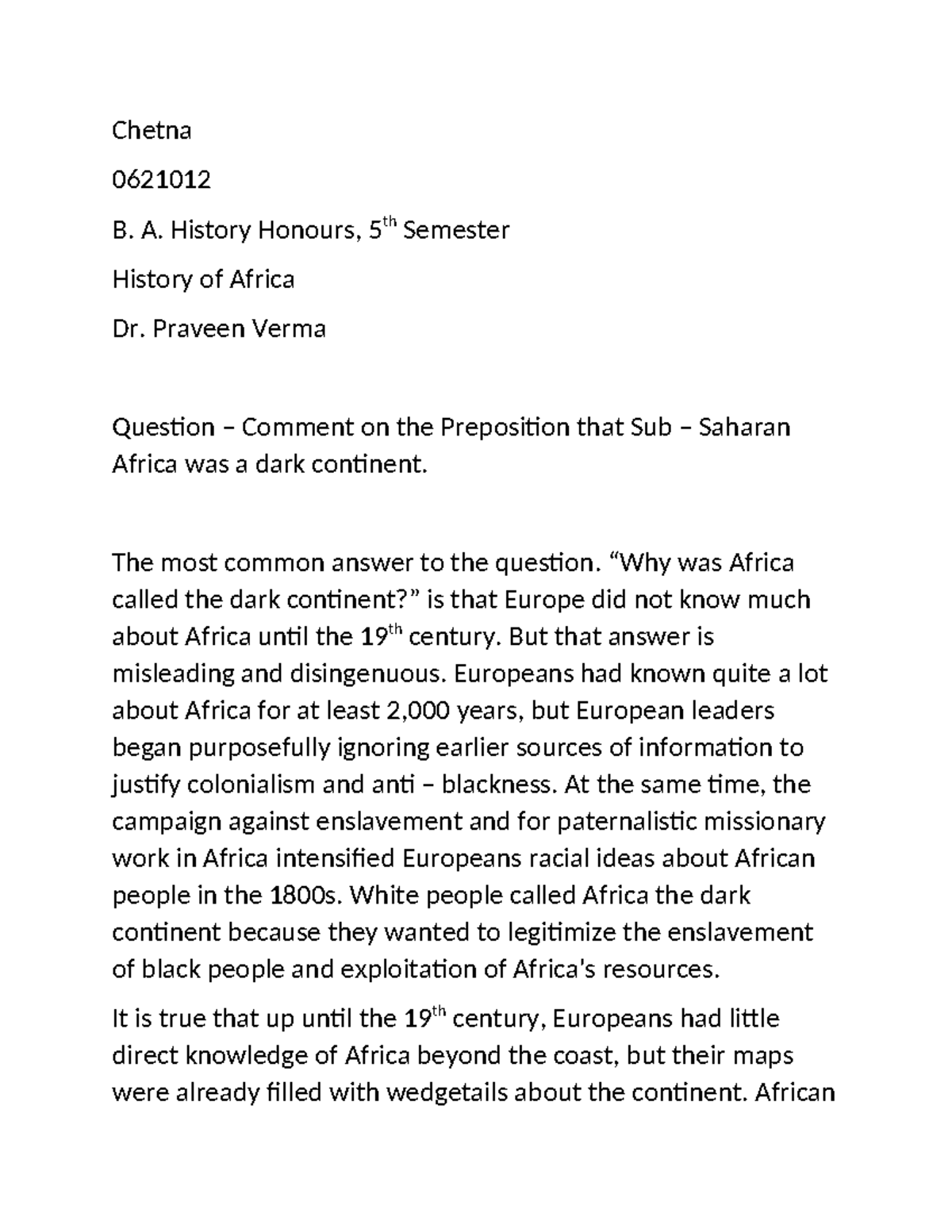 History of Africa Assignment: Debunking the 'Dark Continent' Myth - Studocu