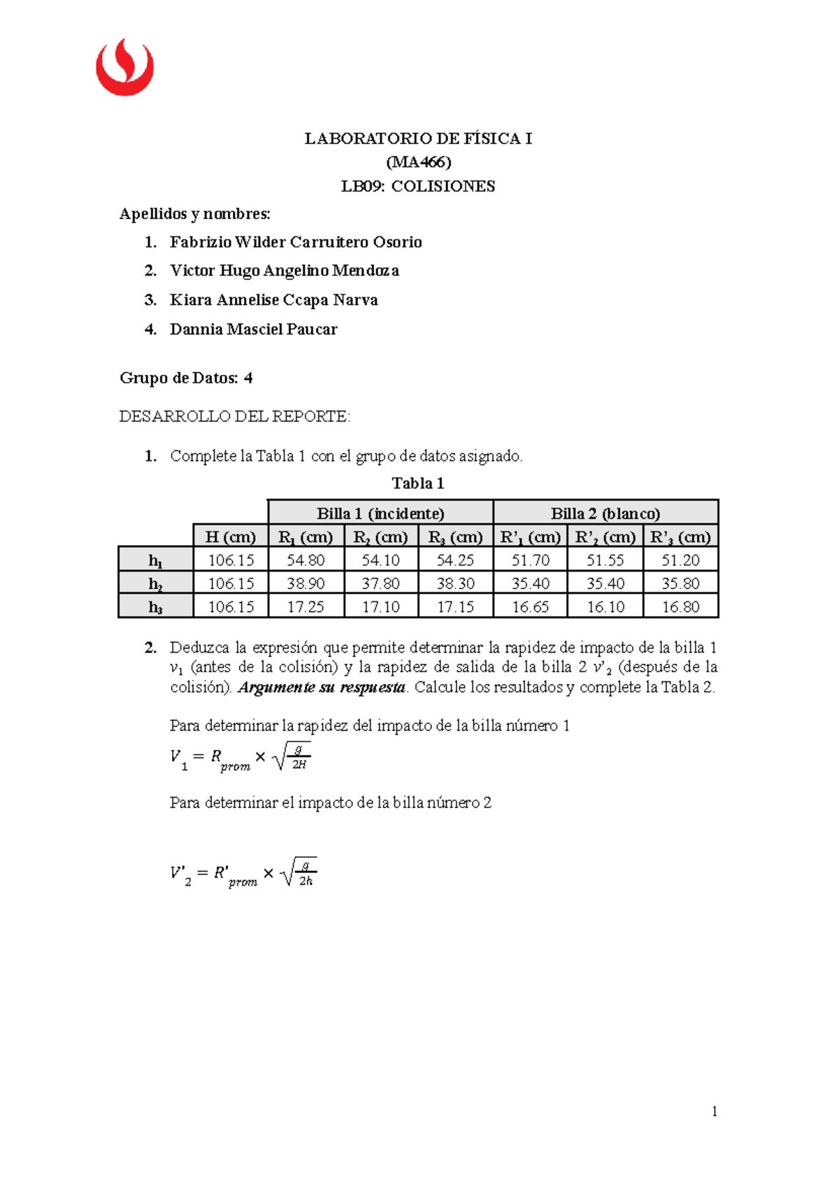 Laboratorio N° 09: Colisiones - Física I (MA466) Reporte Asíncrono ...