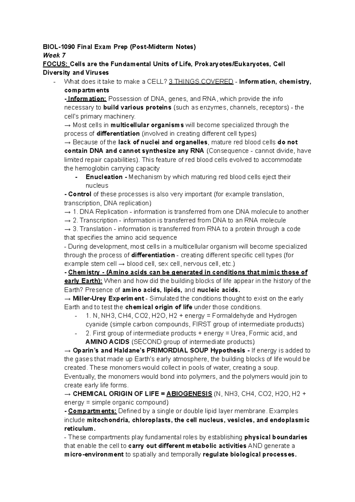 BIOL 1090 Final Exam Prep Notes: Cells, Membranes, and Signal ...