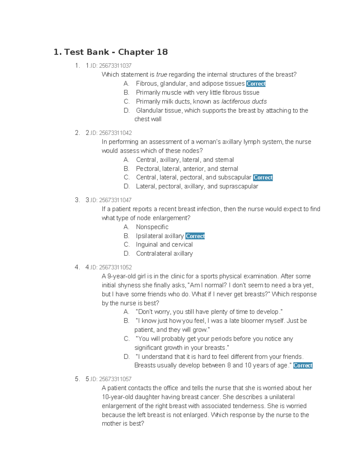 NSG 3160 Chapter 18 Test Bank Answers and Explanations - Studocu