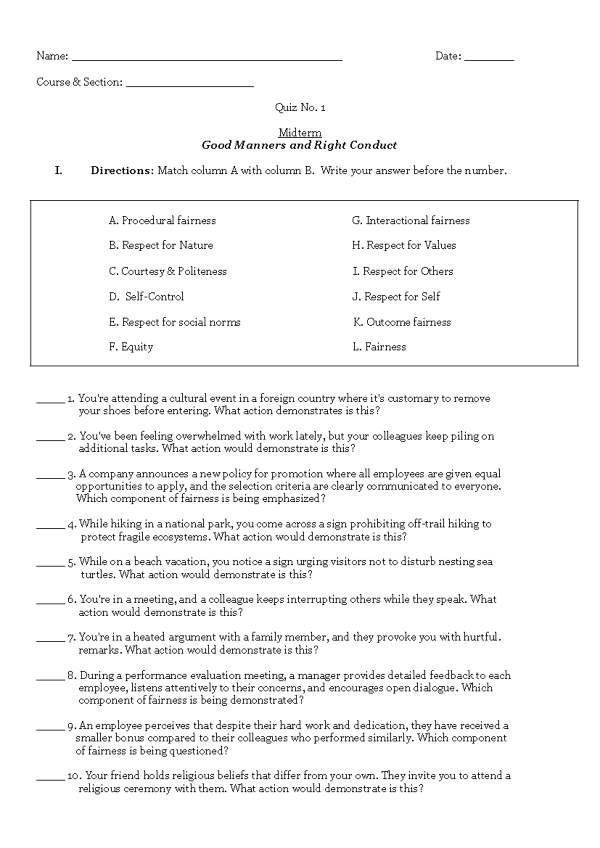 QUIZ GMRC 2ND SEM - MIDTERM ON GOOD MANNERS AND RIGHT CONDUCT - Studocu