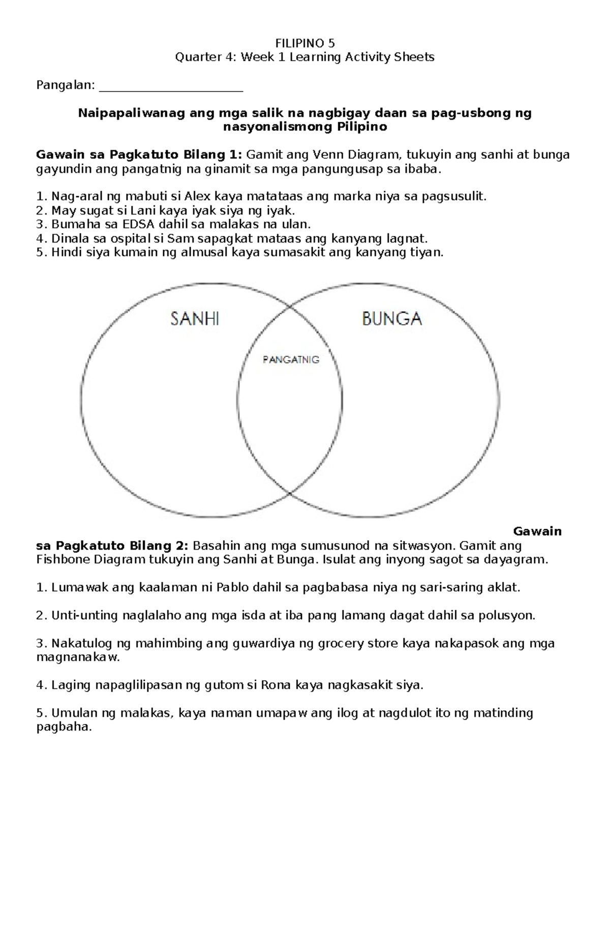 Filipino 5 Activity Sheet for Quarter 4 Week 1: Nasyonalismong Pilipino ...