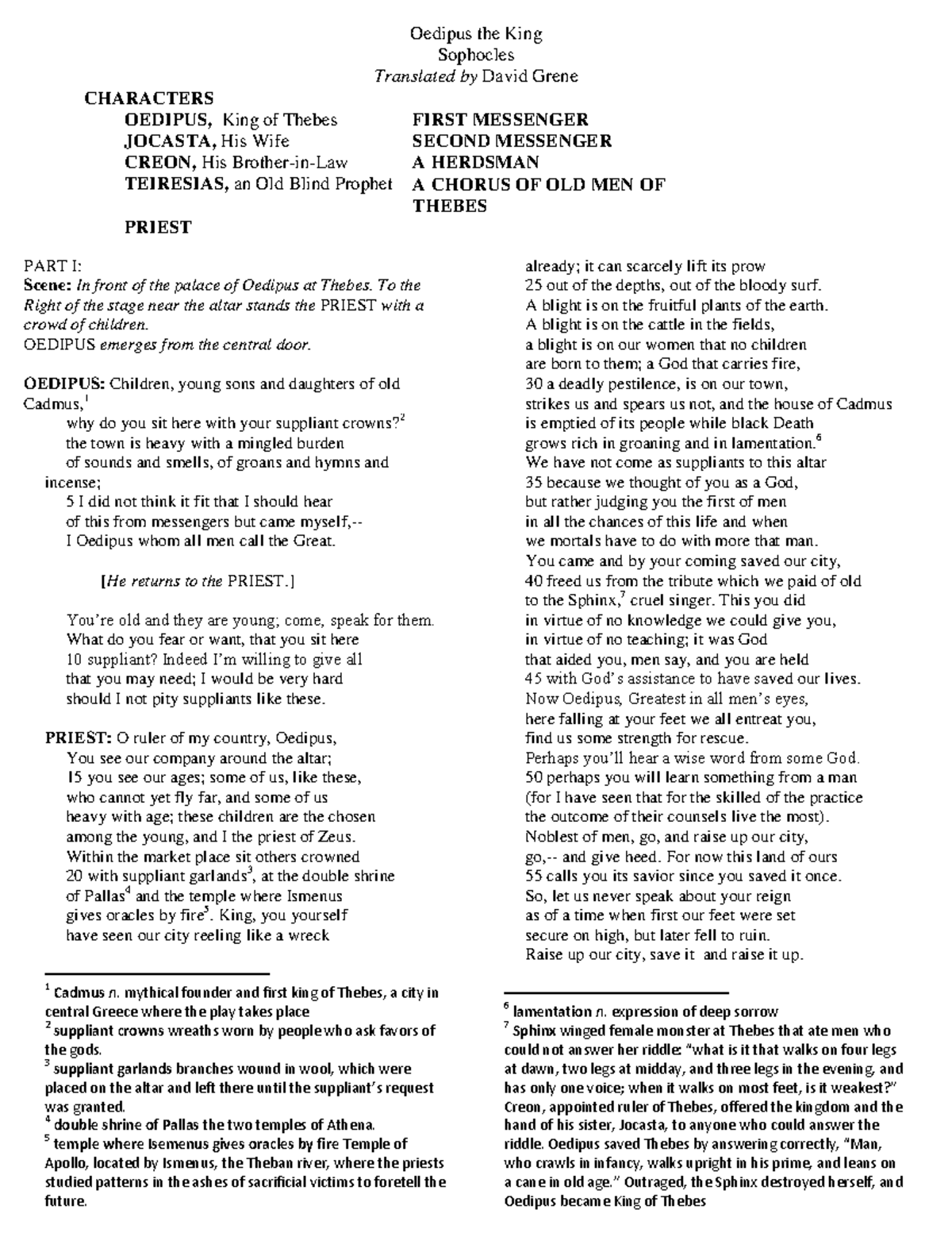 Oedipus the King Full Text - Oedipus the King Sophocles Translated by ...