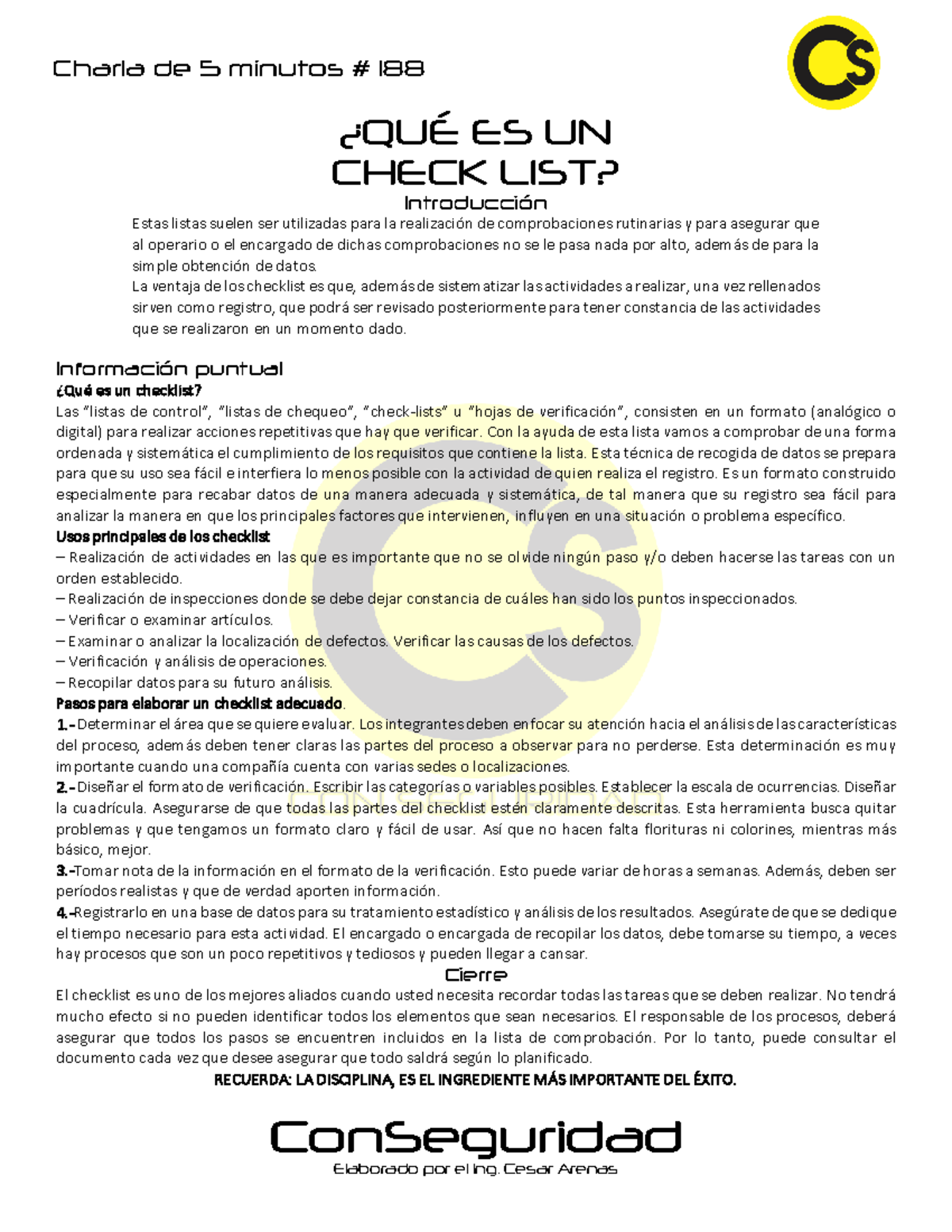 188.- Qué es un Checklist: Guía Para Su Elaboración y Uso - Studocu