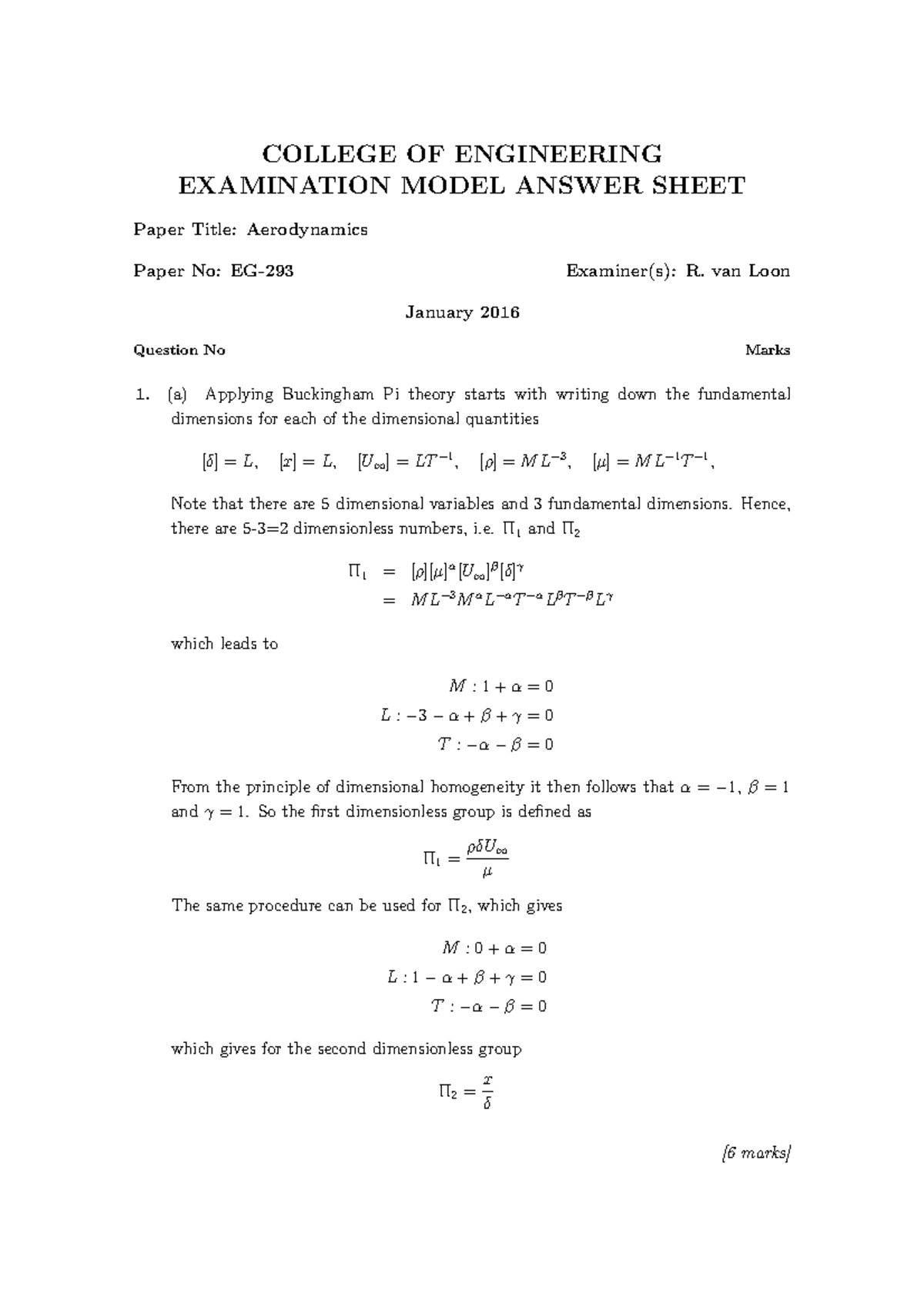 EG293 Exam 1516A - answers - COLLEGE OF ENGINEERING EXAMINATION MODEL ...