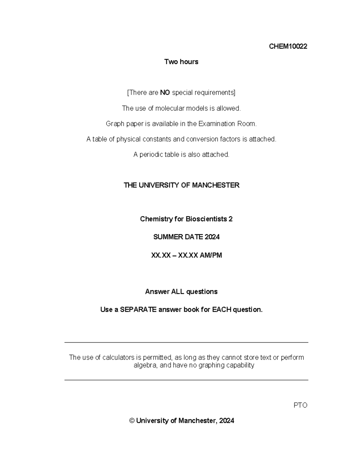 CHEM10022-2024 - Practice Past Paper for Chemistry Exam - Studocu