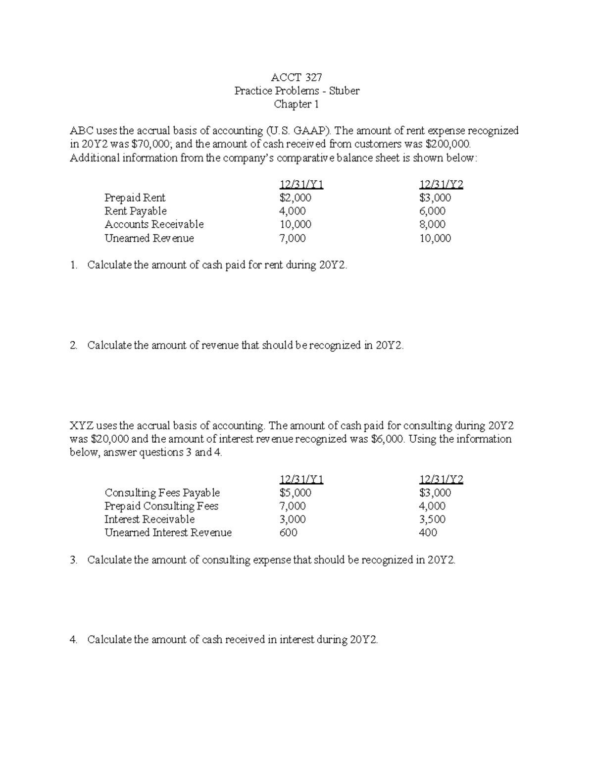 ACCT 327 Chapter 1 Practice Problems on Accrual Accounting - Studocu