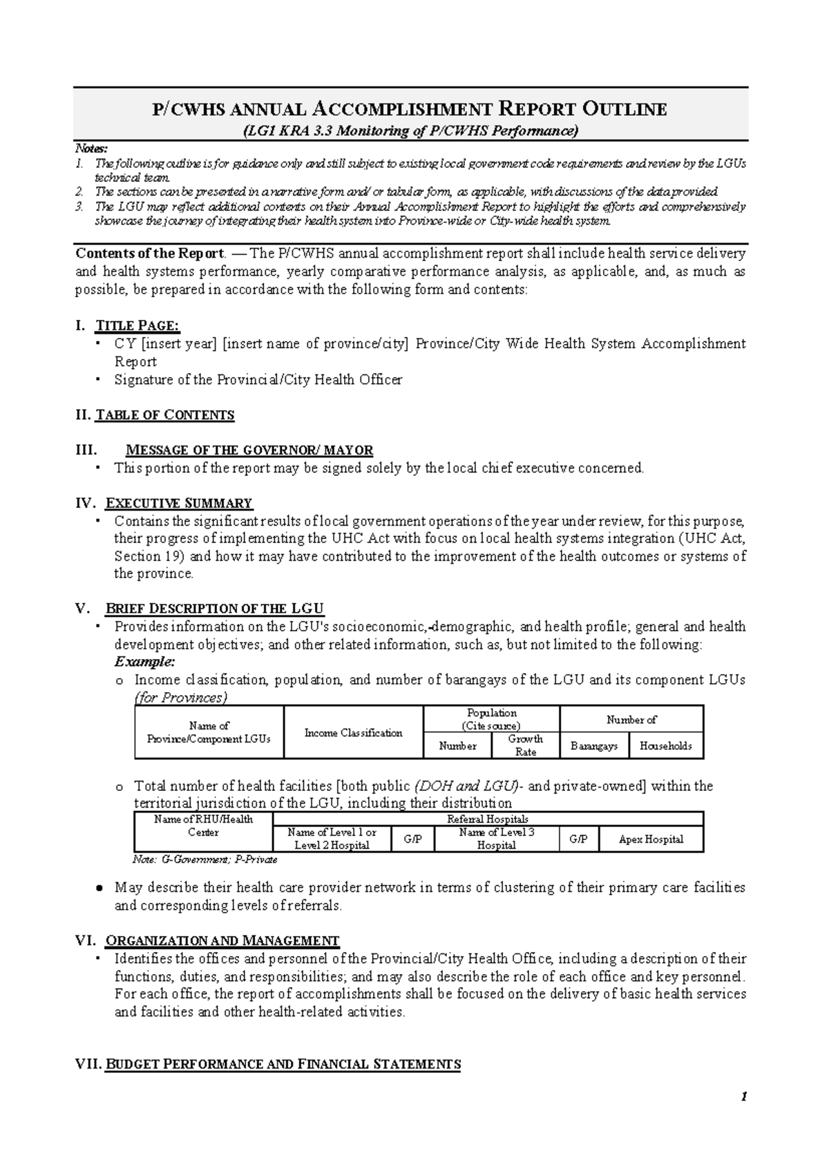 LG1 KRA 3.3 Annual Accomplishment Report Template for Health Systems ...