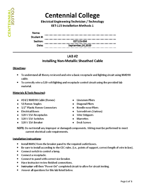 Lab 6 EMT Pipe Raceway - Page 1 of 2 Centennial College Electrical ...