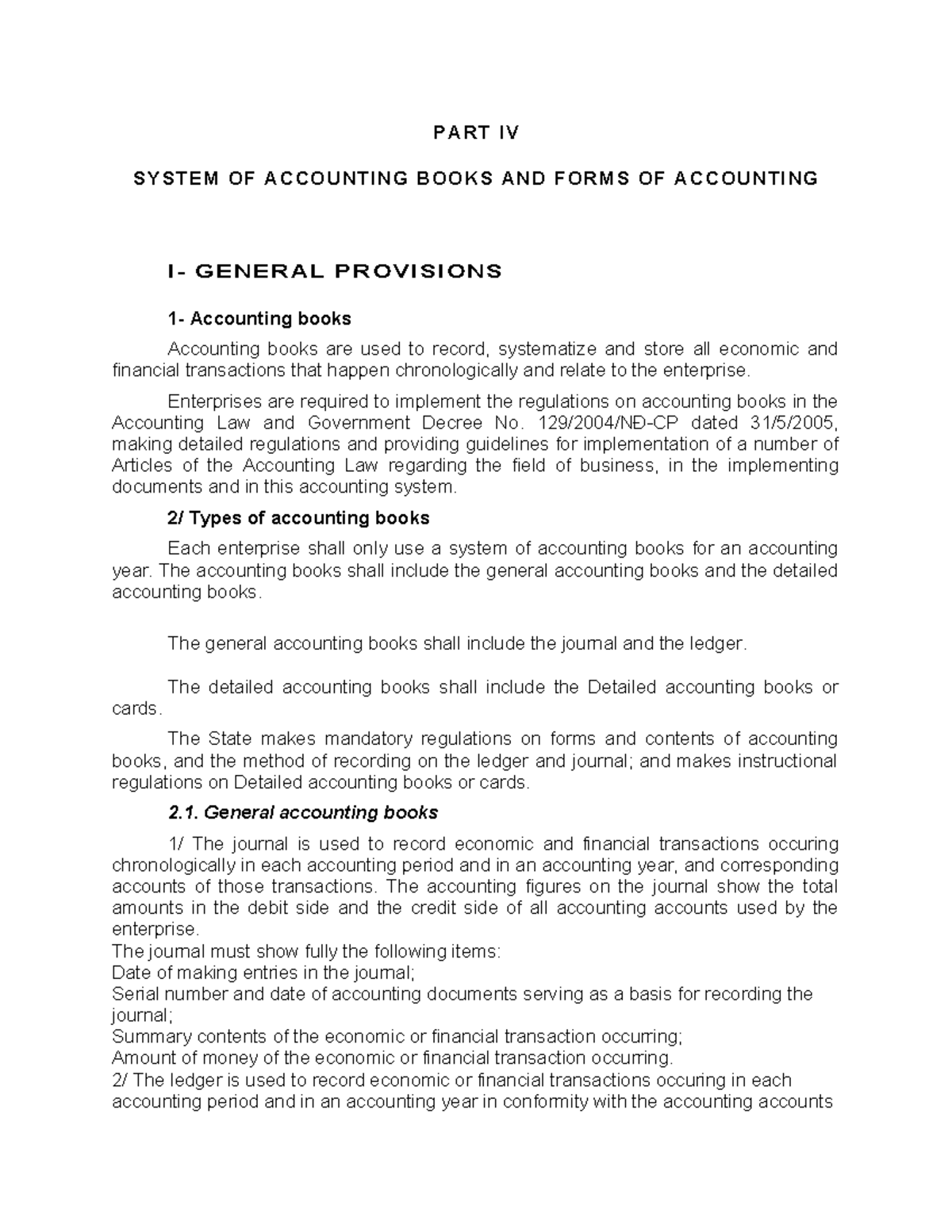 Accounting books and forms - PA R T IV S Y S TEM OF A CC OU N TIN G B ...