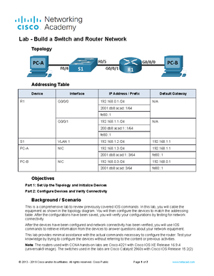 11.6.6 Lab - Calculate IPv4 Subnets - Objectives Part 1: Determine IPv4 Address Subnetting Part ...
