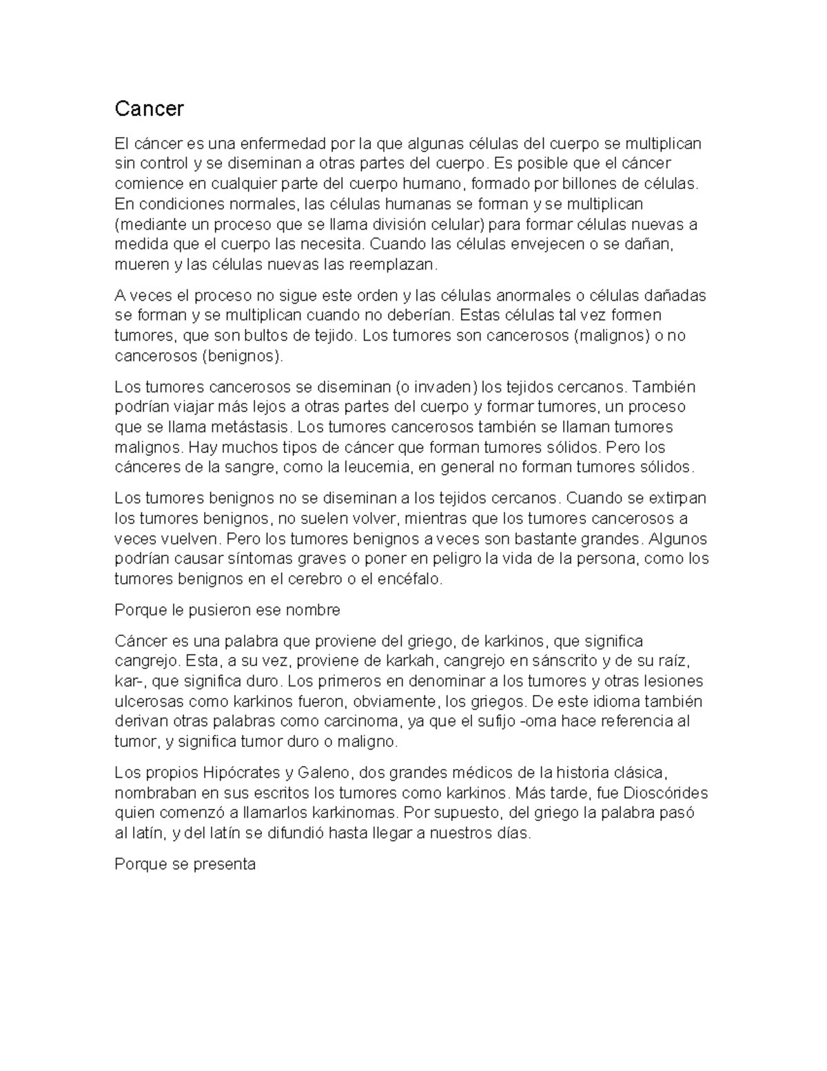 Estudio sobre el Cáncer: Definición y Tipos de Tumores - Studocu