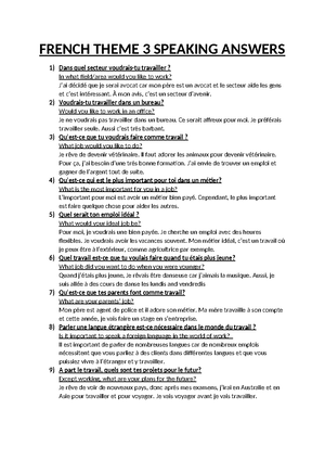 Theme 1 French Speaking Answers - FRENCH THEME 1 SPEAKING ANSWERS C’est ...