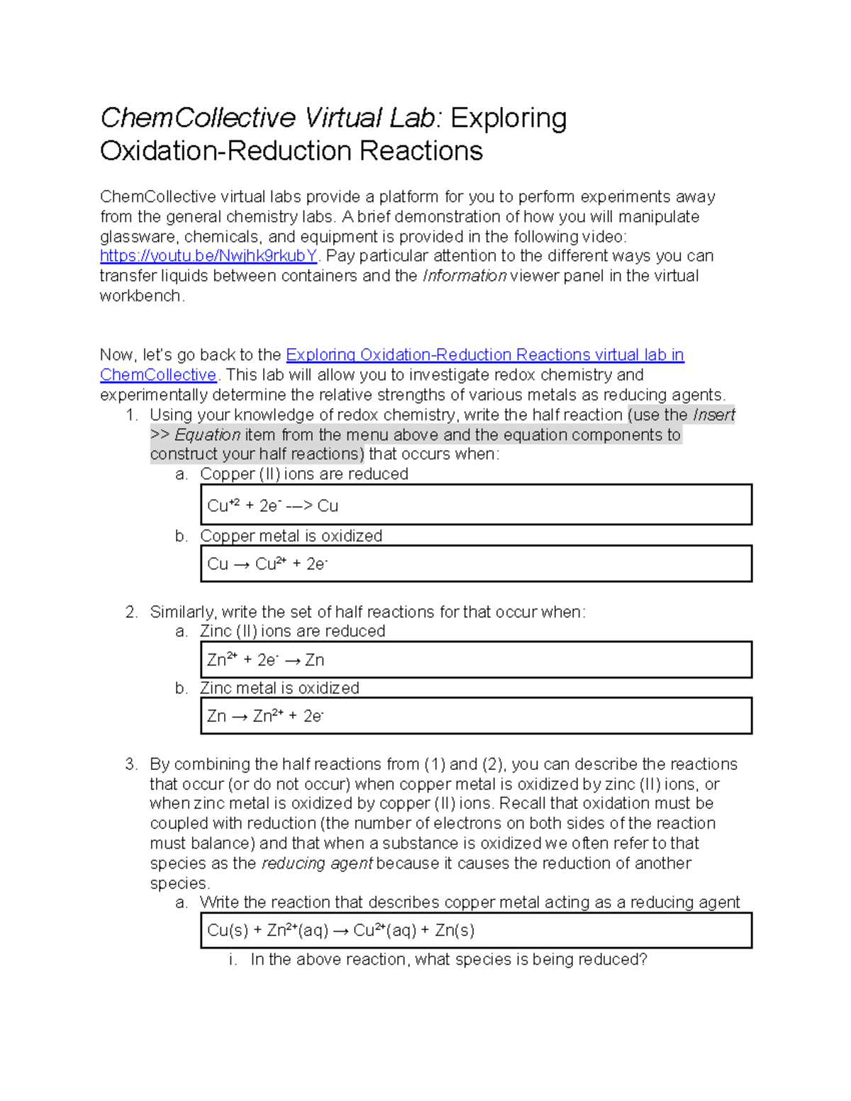 Project 9 - Exploring Oxidation-Reduction Reactions in Chemistry - Studocu