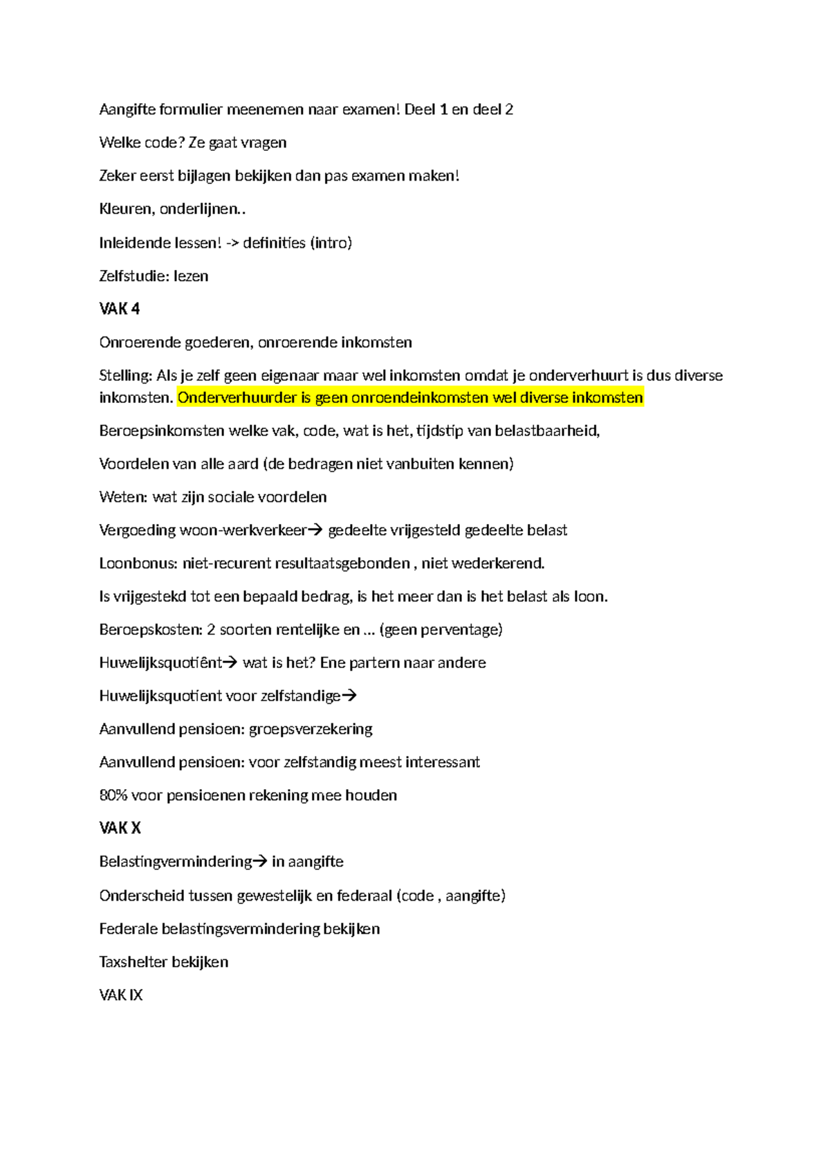 Examen Fiscaalrecht: Aangifte Formulier en Beroepsinkomsten Deel 1 & 2 ...