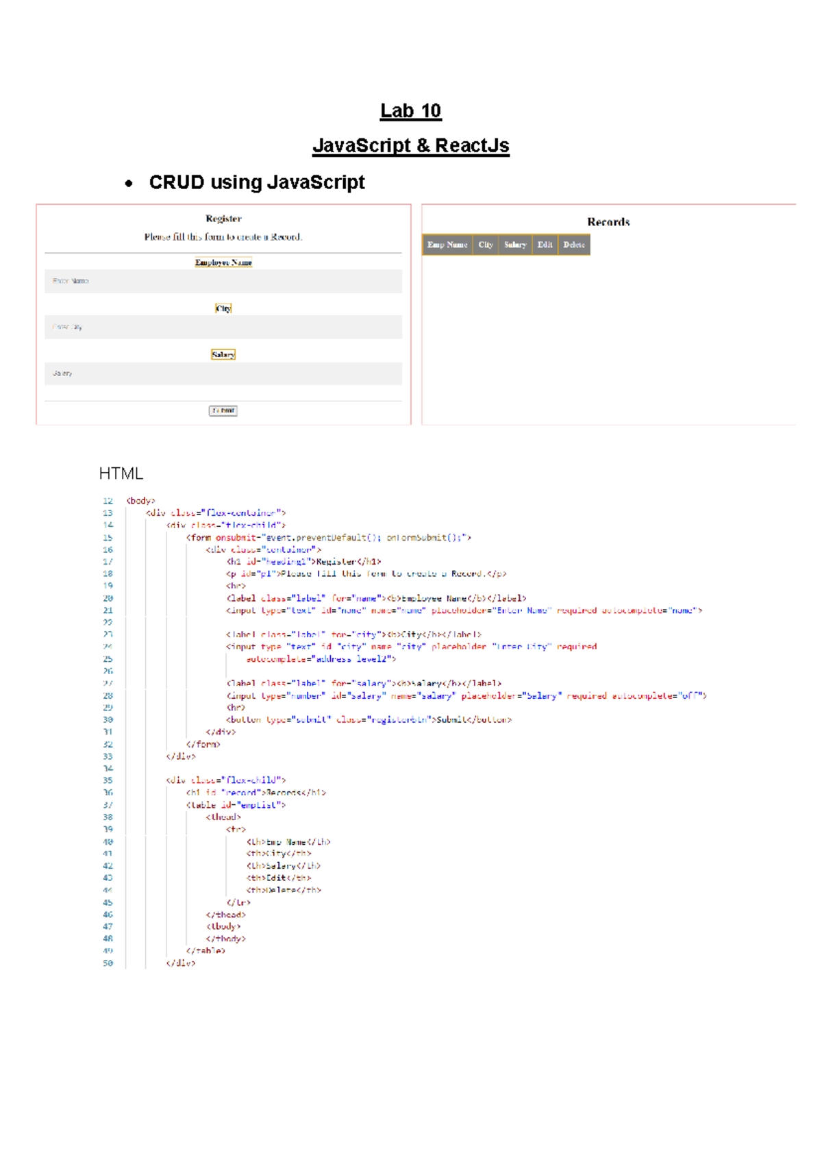 Lab 10: JavaScript ReactJS CRUD Setup & Troubleshooting Guide - Studocu