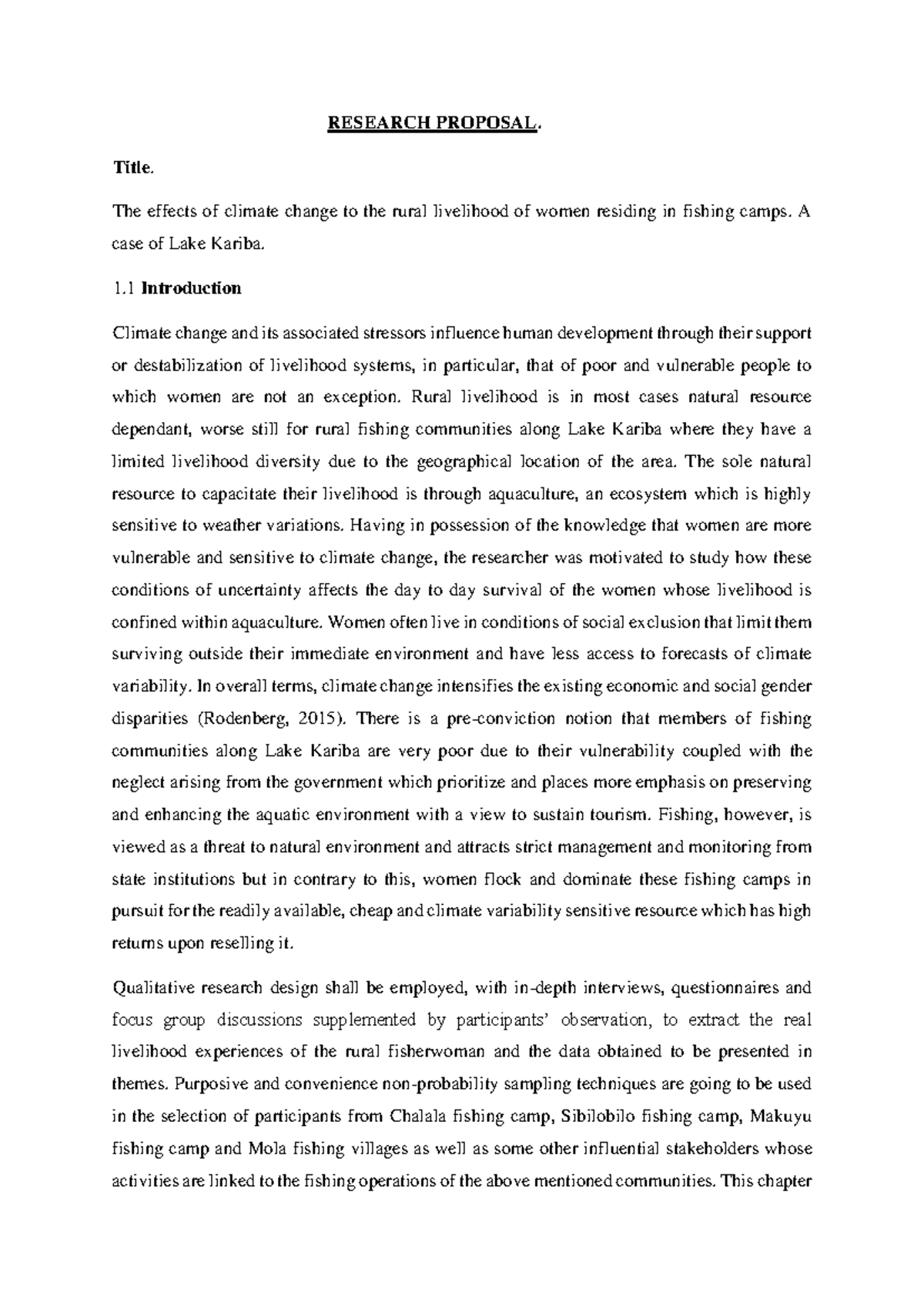 Research Proposal: Climate Change Impacts on Women's Livelihoods in ...