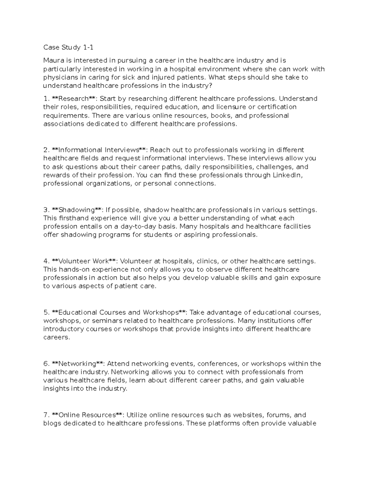 Assignment 1: Case Study on Healthcare Career Pathways - Studocu