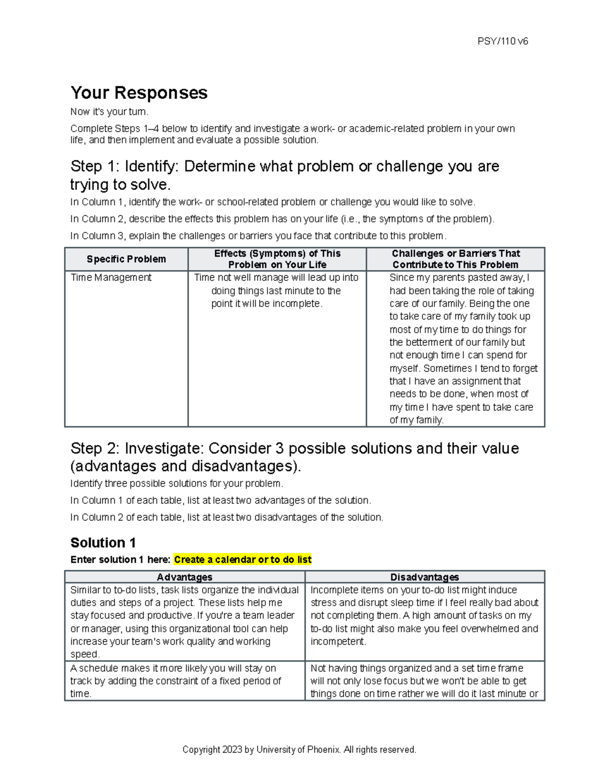 PSY/110 v6 Week 4 Problem-Solving Worksheet and Solutions - Studocu