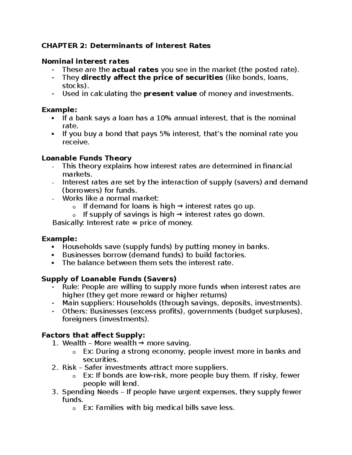 Chapter 2: Determinants of Interest Rates - Study Notes - Studocu