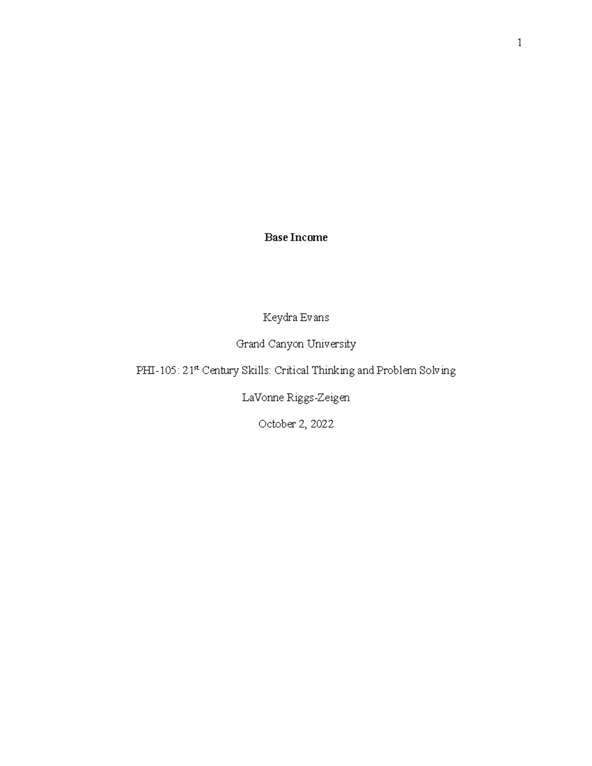 PHI-105 Persuasive Essay on Base Income and Economic Impact - Studocu