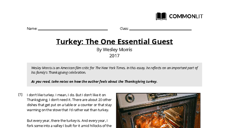 Turkey: The One Essential Guest - Essay Notes (ENG 101) - Studocu