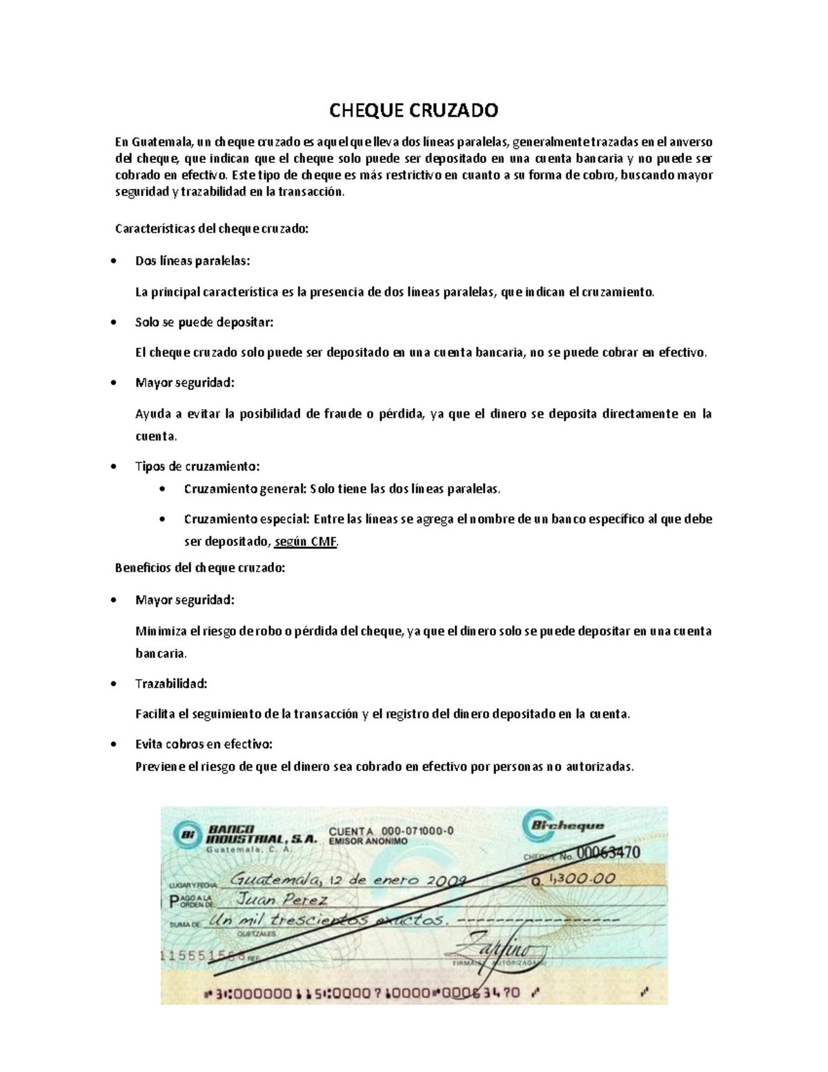 Tipos de Cheques en Guatemala: Características y Beneficios - Studocu