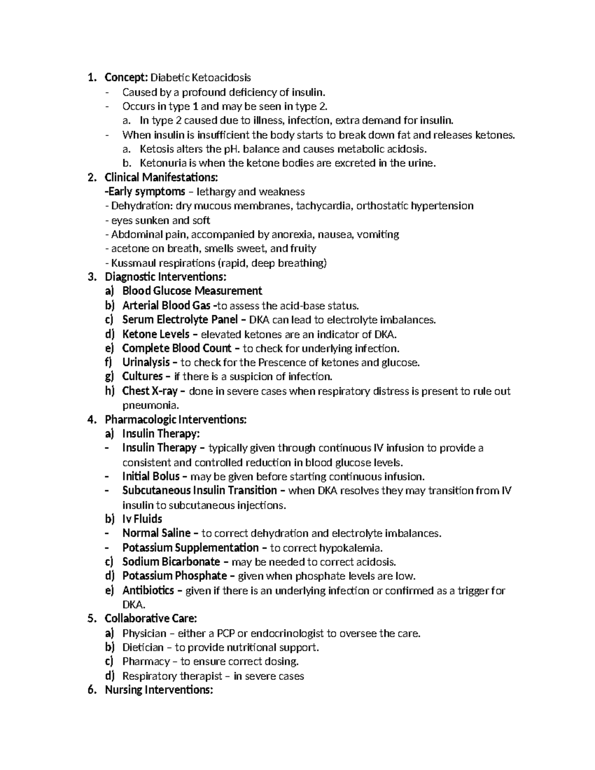 DKA Concept Map - Key Elements and Nursing Interventions - Studocu