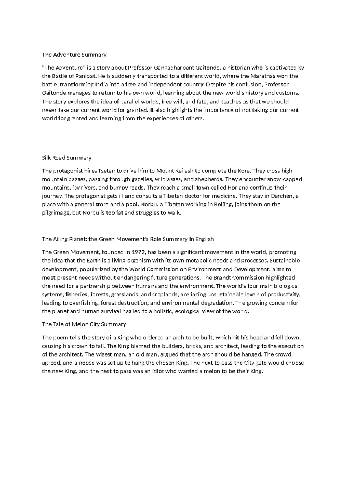 The Adventure Summary: Exploring Parallel Worlds and History - Studocu
