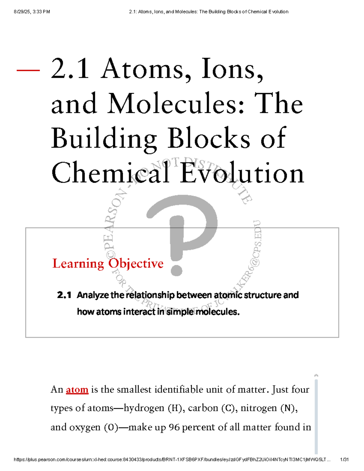 2.1 Atoms, Ions, and Molecules: Key Concepts in Chemical Evolution ...