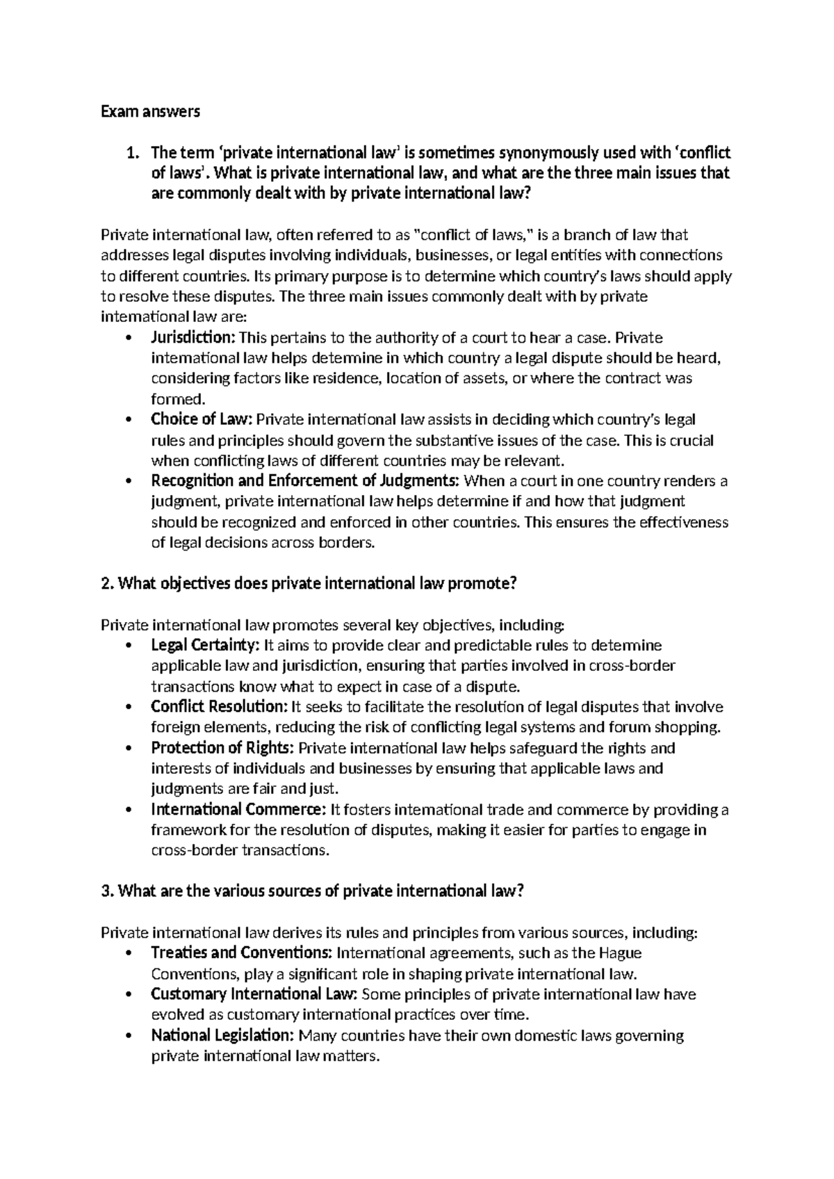 Study Guide: Private International Law Exam Questions (Course Code: PIL ...