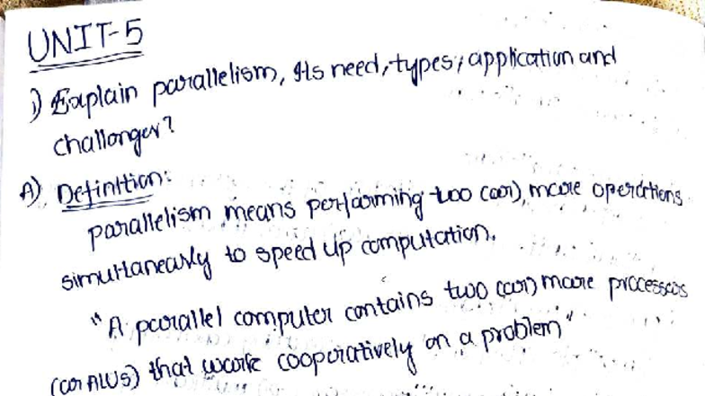UNIT-5 COA Handwritten Notes on Parallelism and Challenges - Studocu