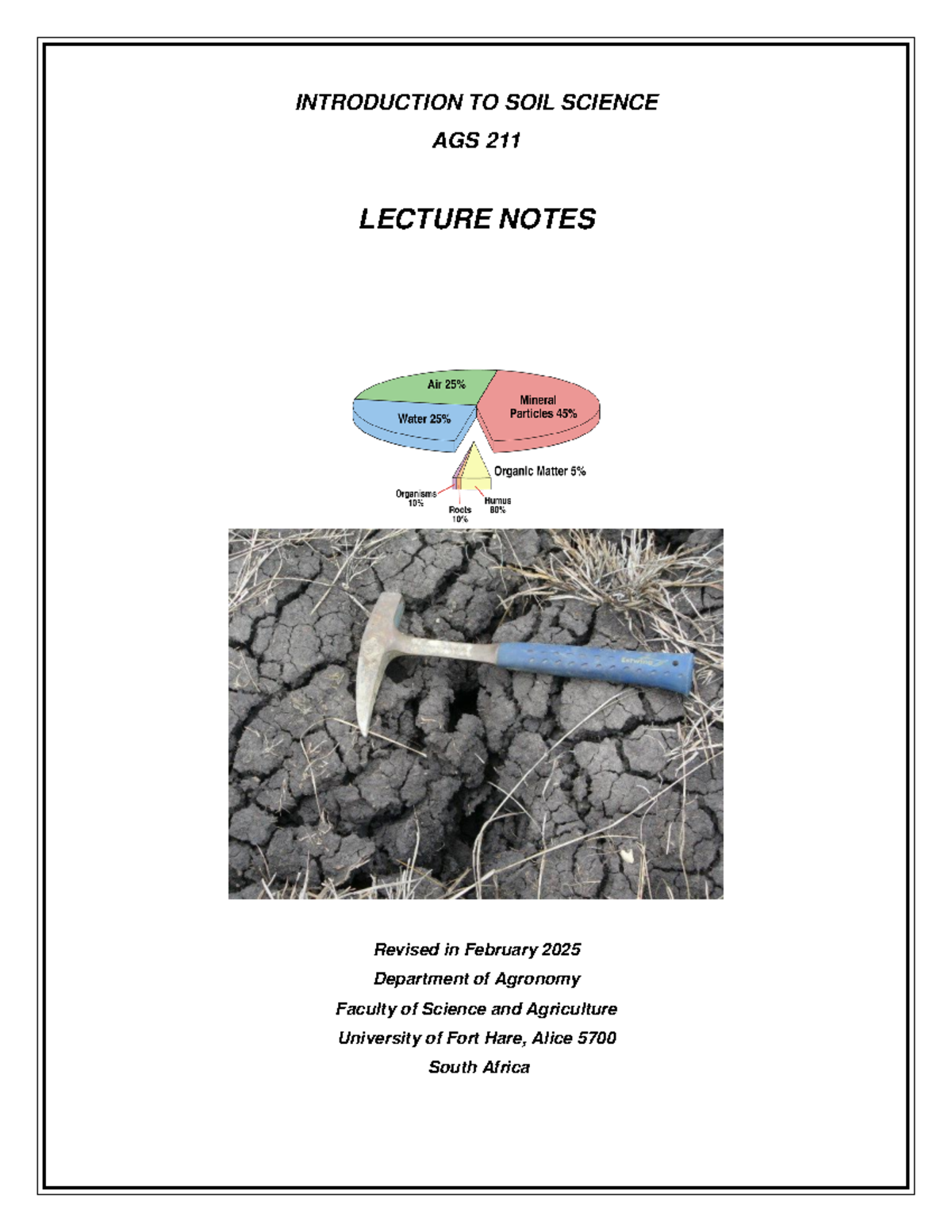 AGS 211 Lecture Notes: Introduction to Soil Science (2015) - Studocu