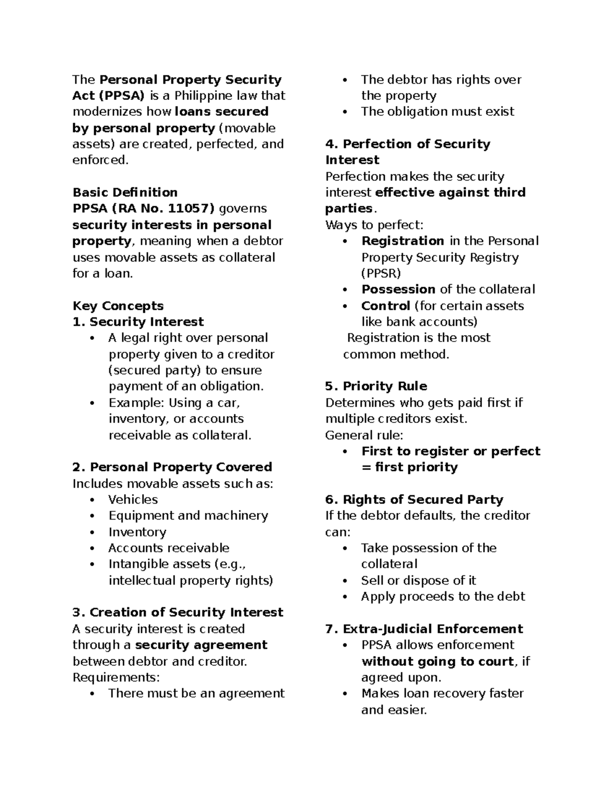 PPSA Overview: Key Concepts and Enforcement of Security Interests - Studocu
