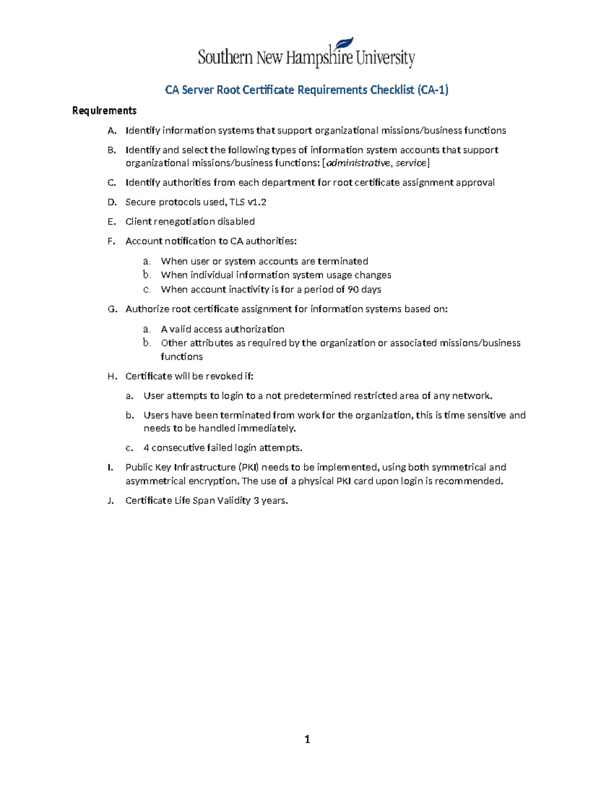 CYB 300 CA Server Root Certificate Requirements Checklist - Studocu