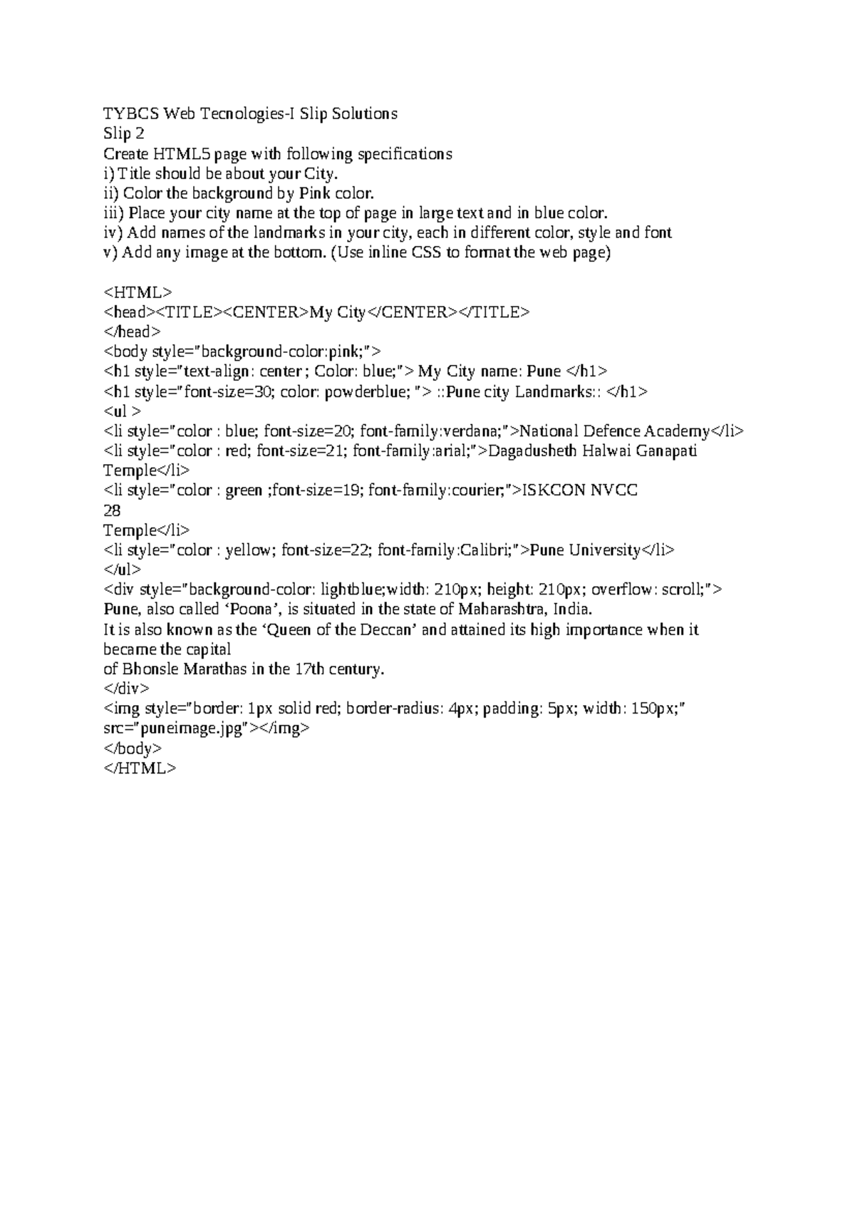 Web Technology TYBCS Slip Solutions: HTML5 & PHP Programming Tasks - Studocu
