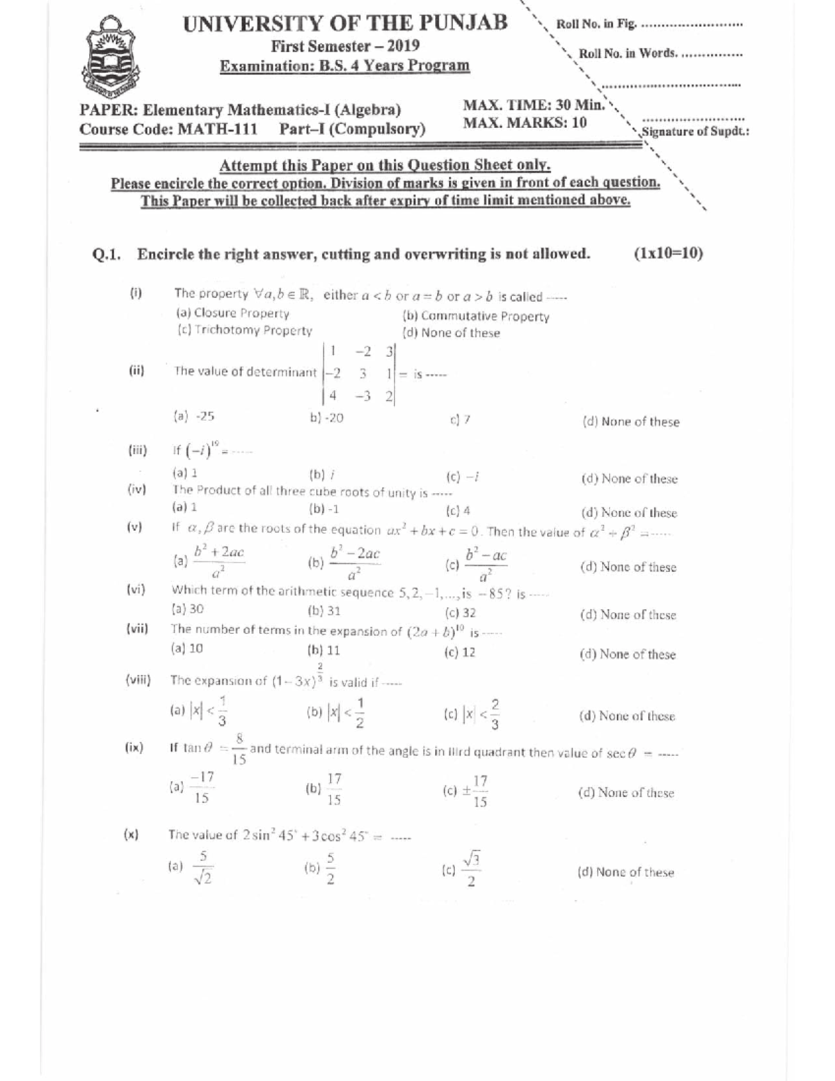 P2019-MATH-111: Elementary Algebra Exam Revision Notes - Studocu