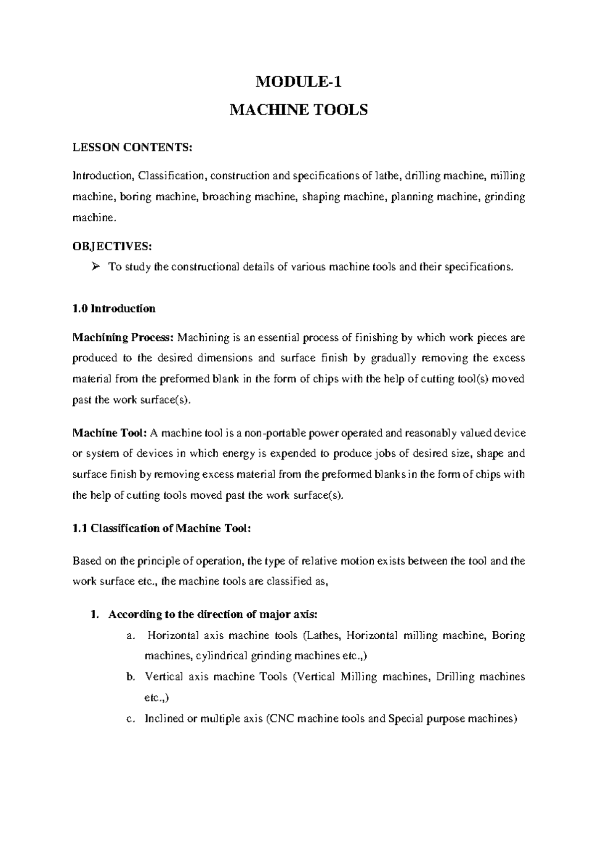 Machine Tools (ENG-101): Comprehensive Lesson Notes on Specifications ...