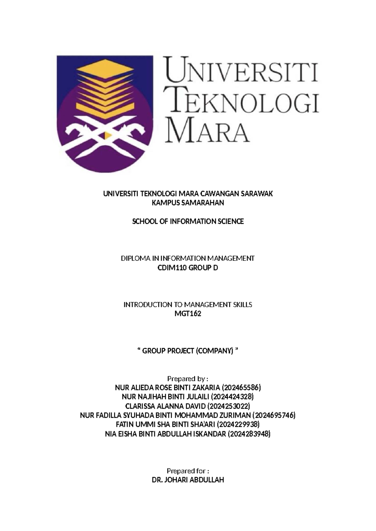 MGT162 Group Project: Introduction to Management Skills at Dutch Lady ...