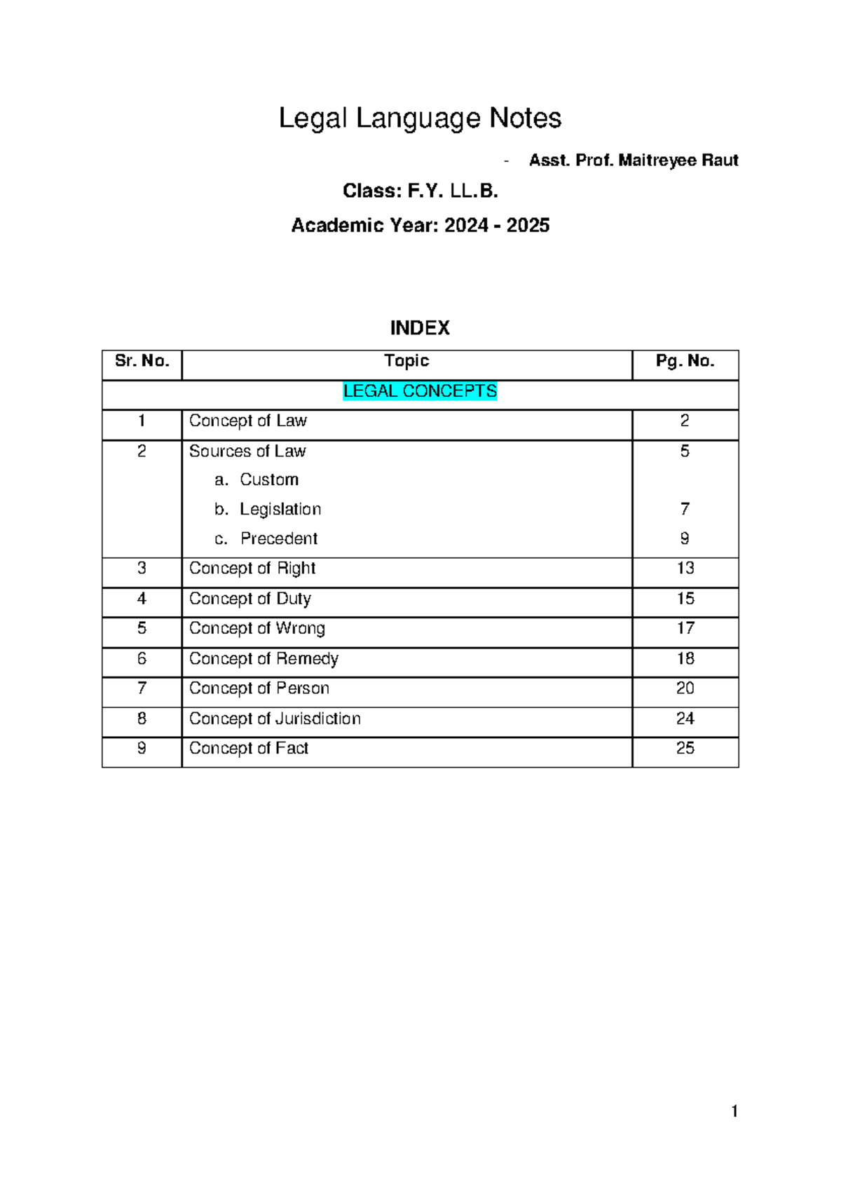 Legal Language Notes for F. LL. Class - 2024-2025 - Studocu