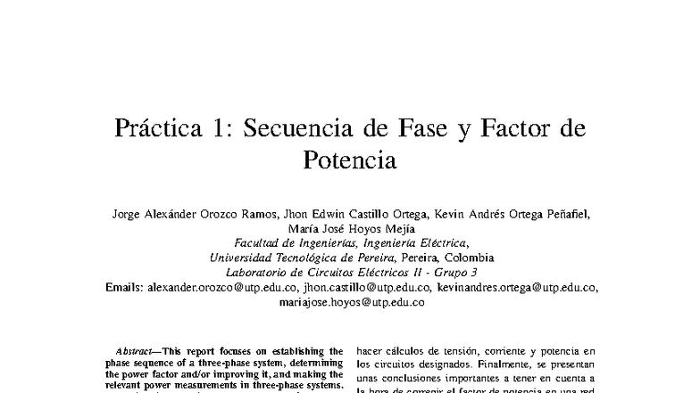 Informe 1 LCE2: Análisis de Secuencia de Fase y Factor de Potencia ...