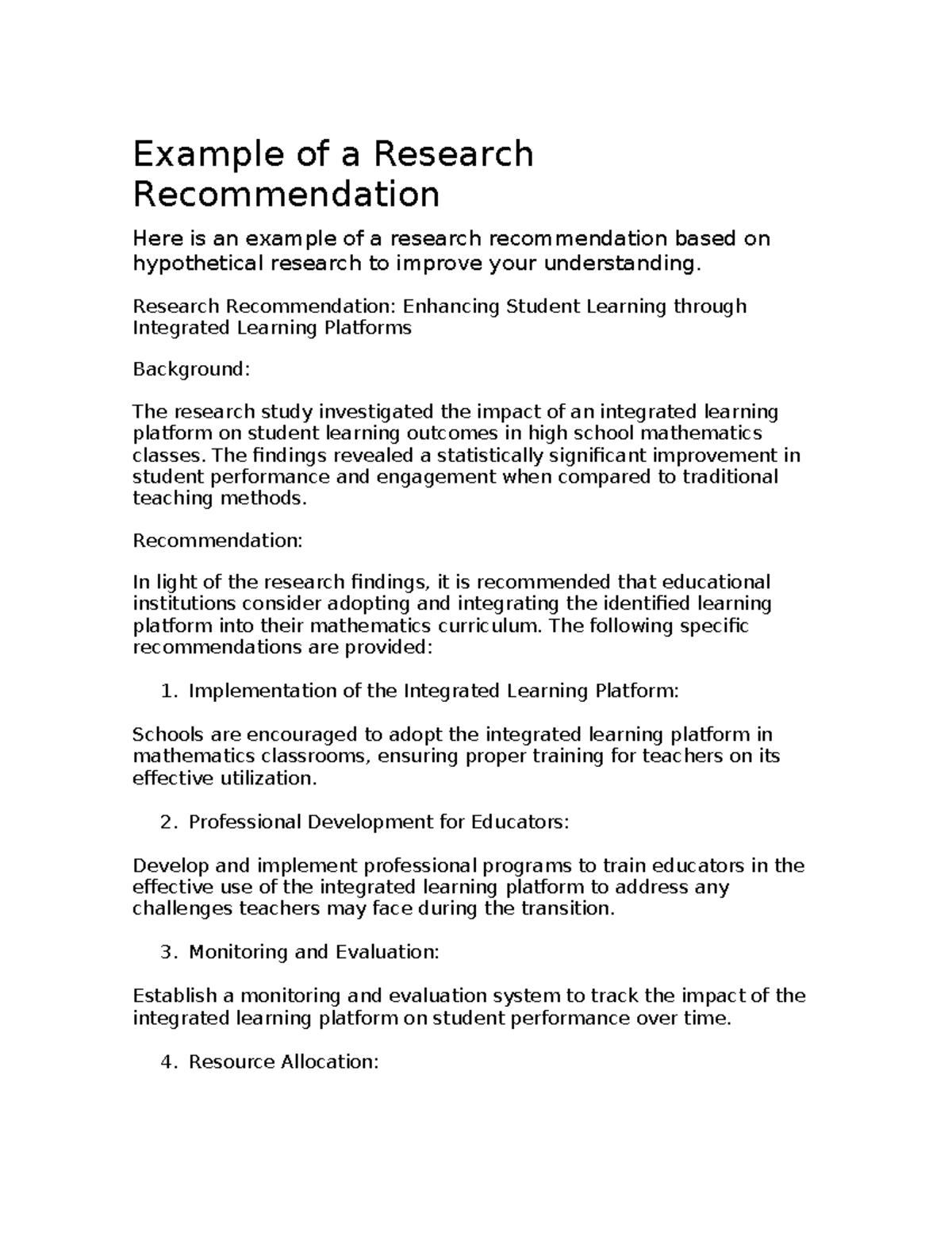 Research Recommendation: Enhancing Student Learning with AI Integration ...